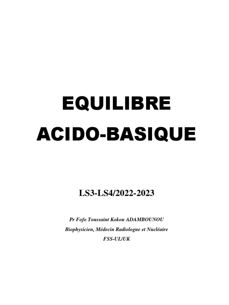 Tableau de l'équilibre acido-basique | PDF | Ph | Acide