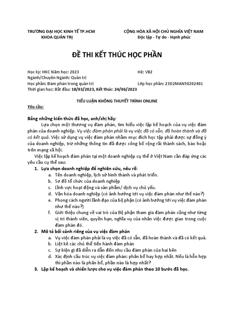 Đề Thi KTHP Đàm Phán - vb2 | PDF