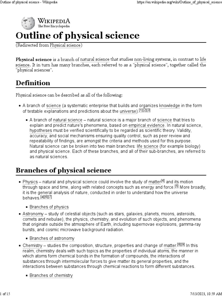 Outline of physical science | PDF | Physics | Chemistry