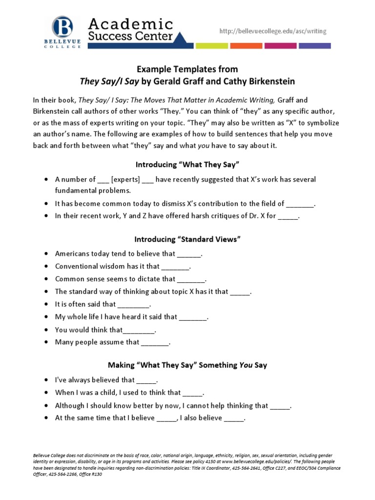 Handout For They Say I Say The Moves That Matter in Academic Writing | PDF