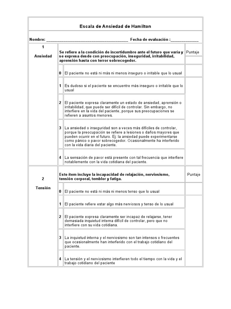 Escala de Ansiedad de Hamilton | PDF | Ansiedad | Enfermedades y trastornos