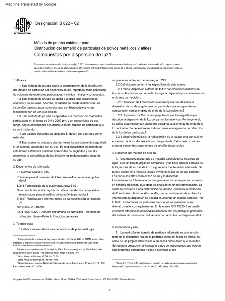 Astm B822 - 02 | PDF | Ligero | Dispersión (óptica)