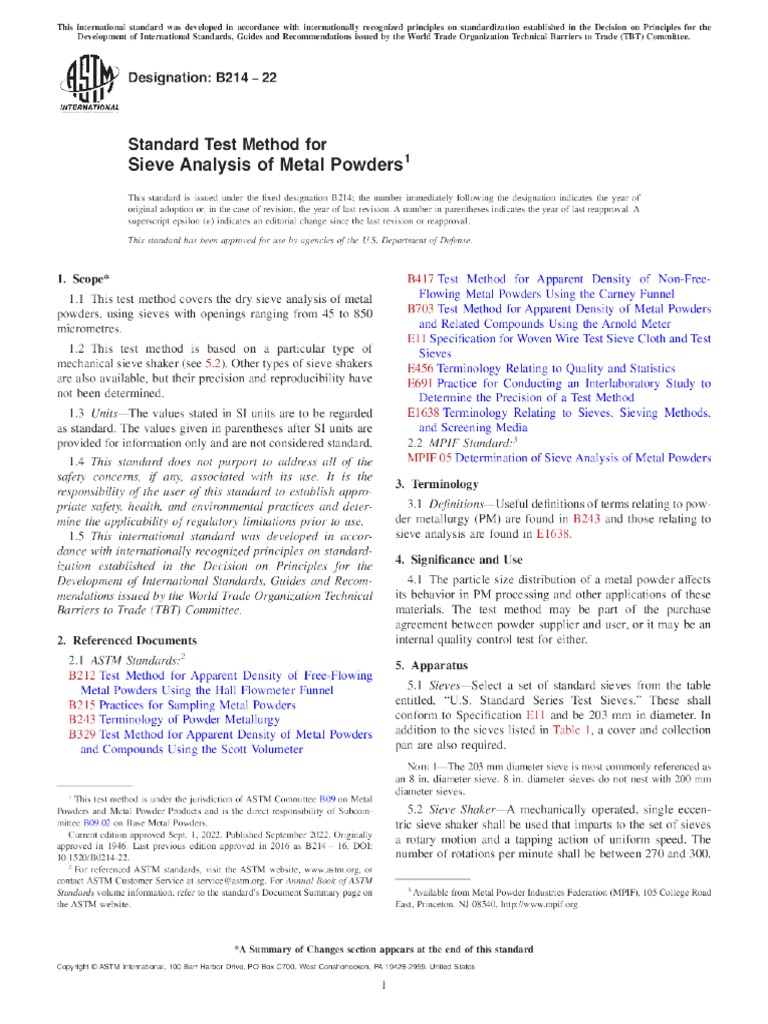 ASTM B214-22 | PDF