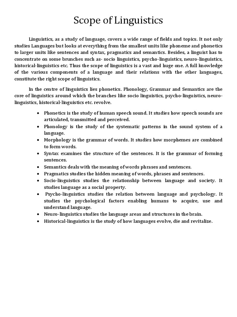 Scope of Linguistics | PDF | Social Science