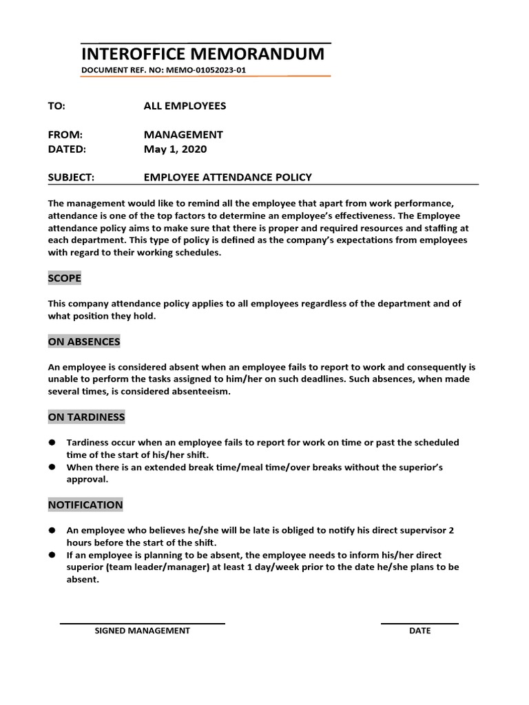 MEMO-01052023-01 ATTENDANCE POLICY - Copy | PDF