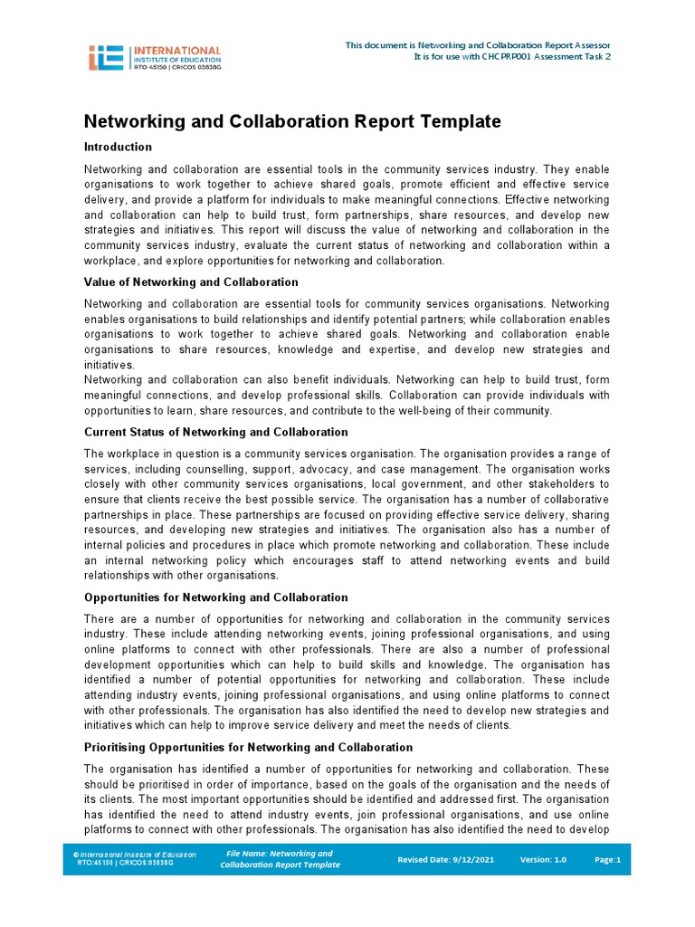 Networking and Collaboration Report Templatee | PDF | Collaboration ...