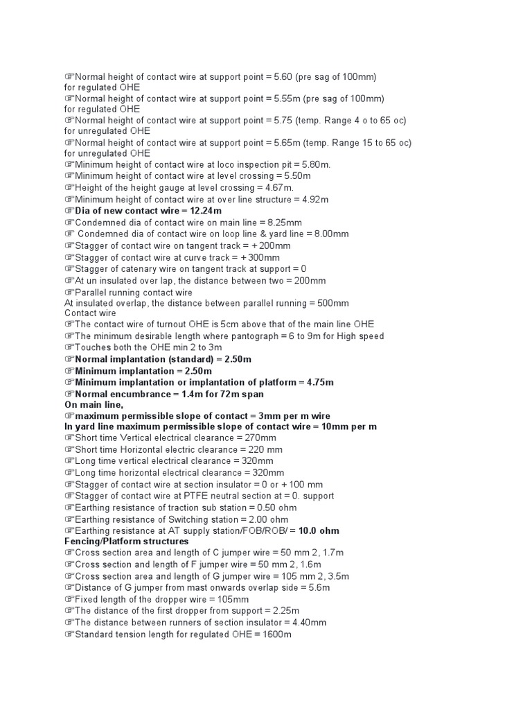 OHE Parameters To Remember | PDF | Rail Infrastructure | Electric Power