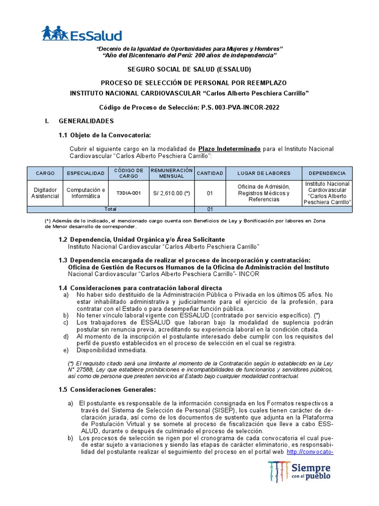 Ba 003 Pva Incor 2022 | PDF | Gestión de recursos humanos | Perú