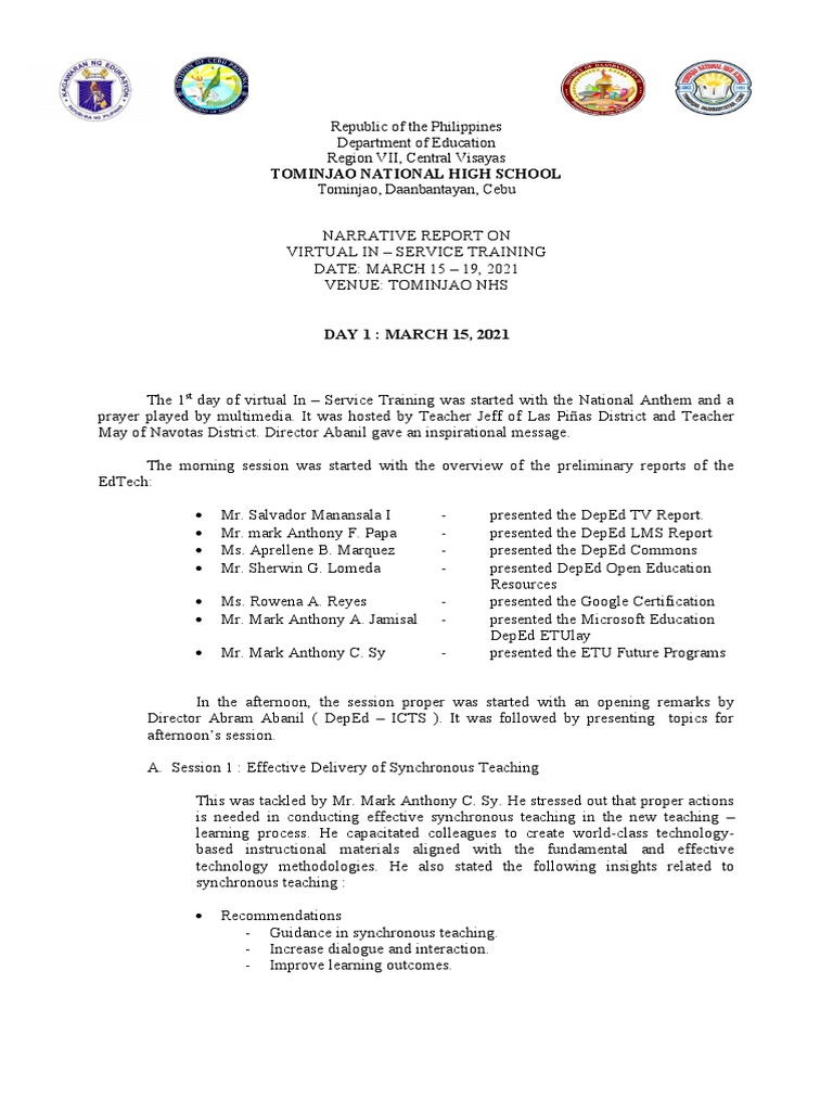 Narrative Report - INSET - 2 | PDF | Learning | Cognitive Science