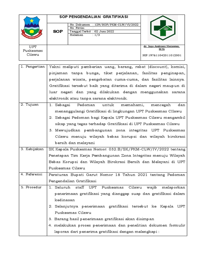 SOP Pengendalian Gratifikasi (Sudahrevisi) | PDF