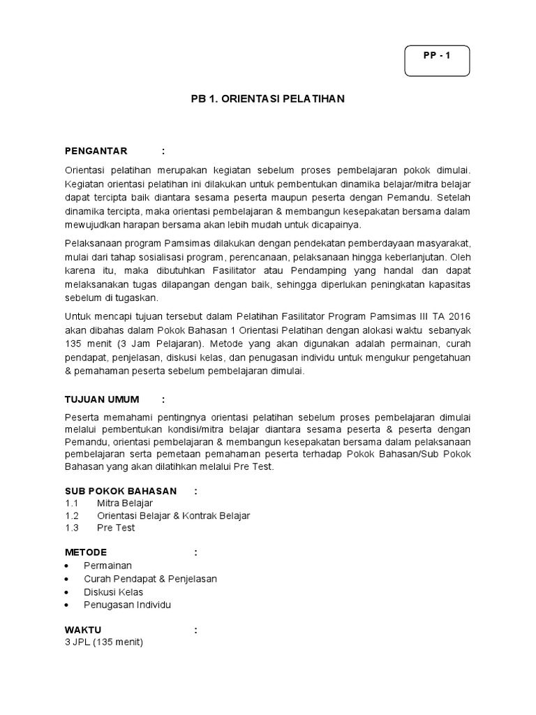 Modul PB 1 Orientasi Pelatihan | PDF | Bisnis | Seni