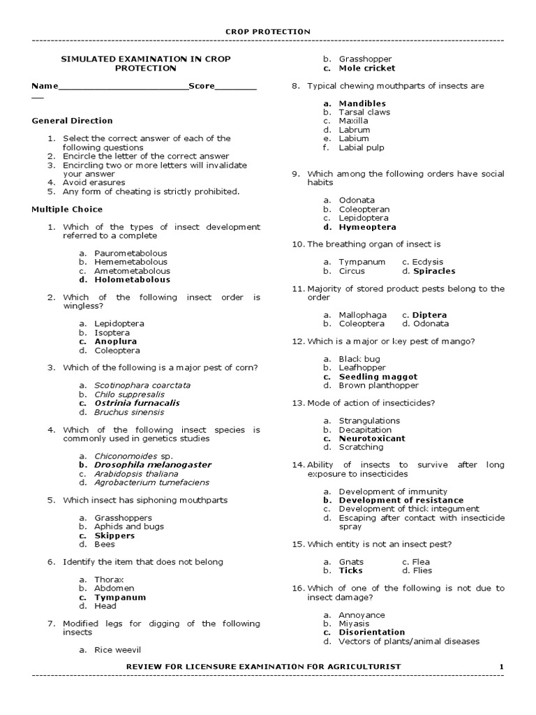 Simulated Exam in Crop Protection | PDF | Plant Pathology | Fungus