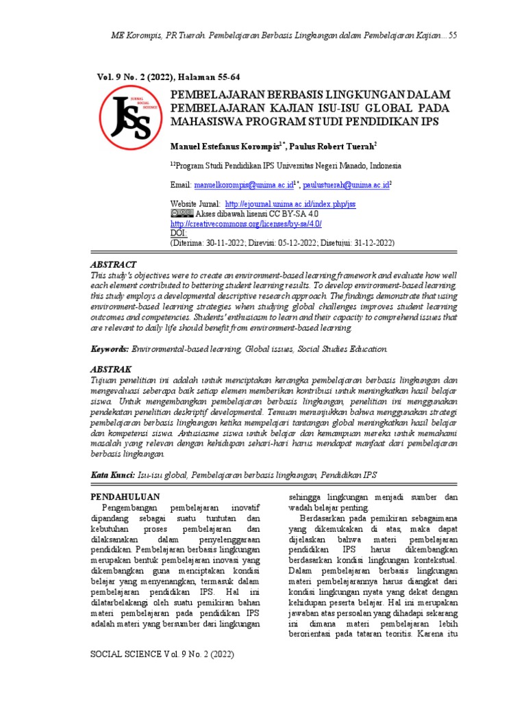 Pembelajaran Berbasis Lingkungan Dalam Pembelajaran Kajian Isu-Isu Global Pada Mahasiswa Program ...