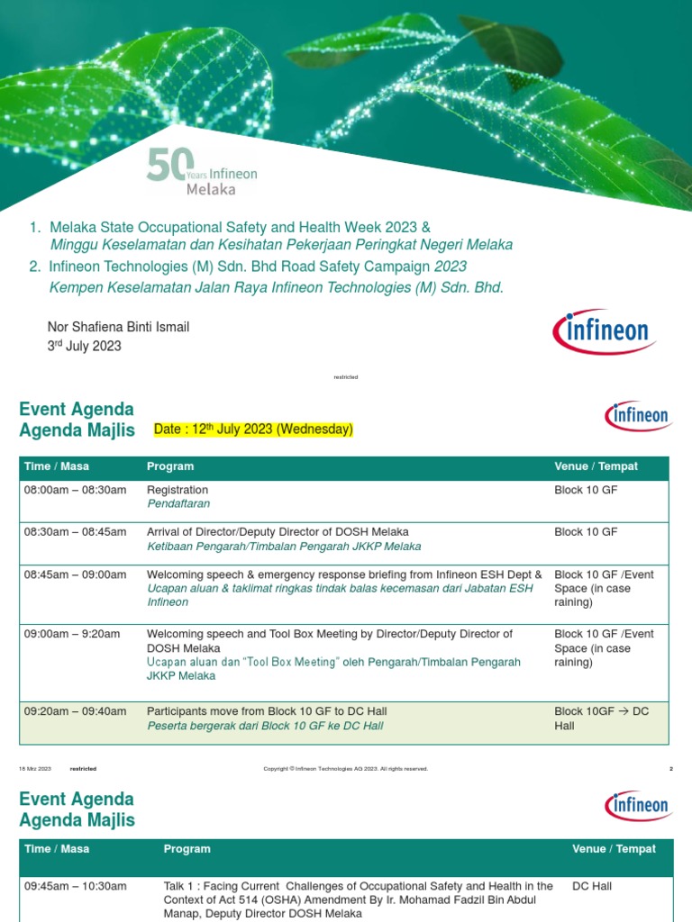 Melaka State Occupational Safety and Health Week 2023 and Infineon Road ...