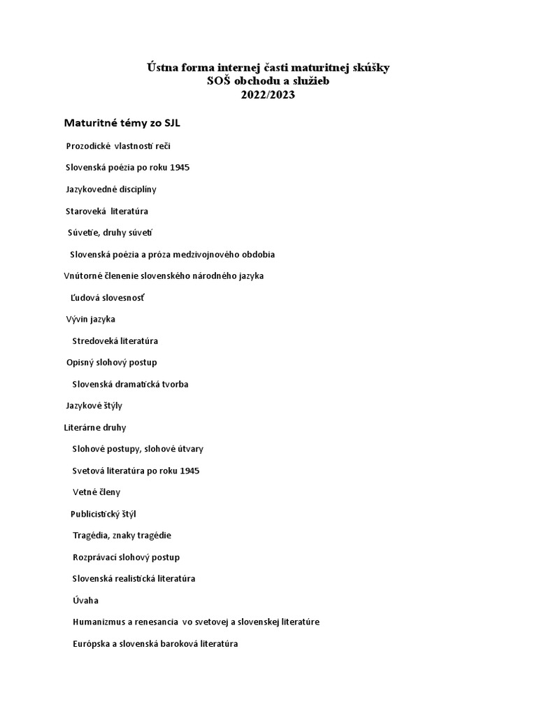 MaturitnÃ© Okruhy Zo SJL | PDF