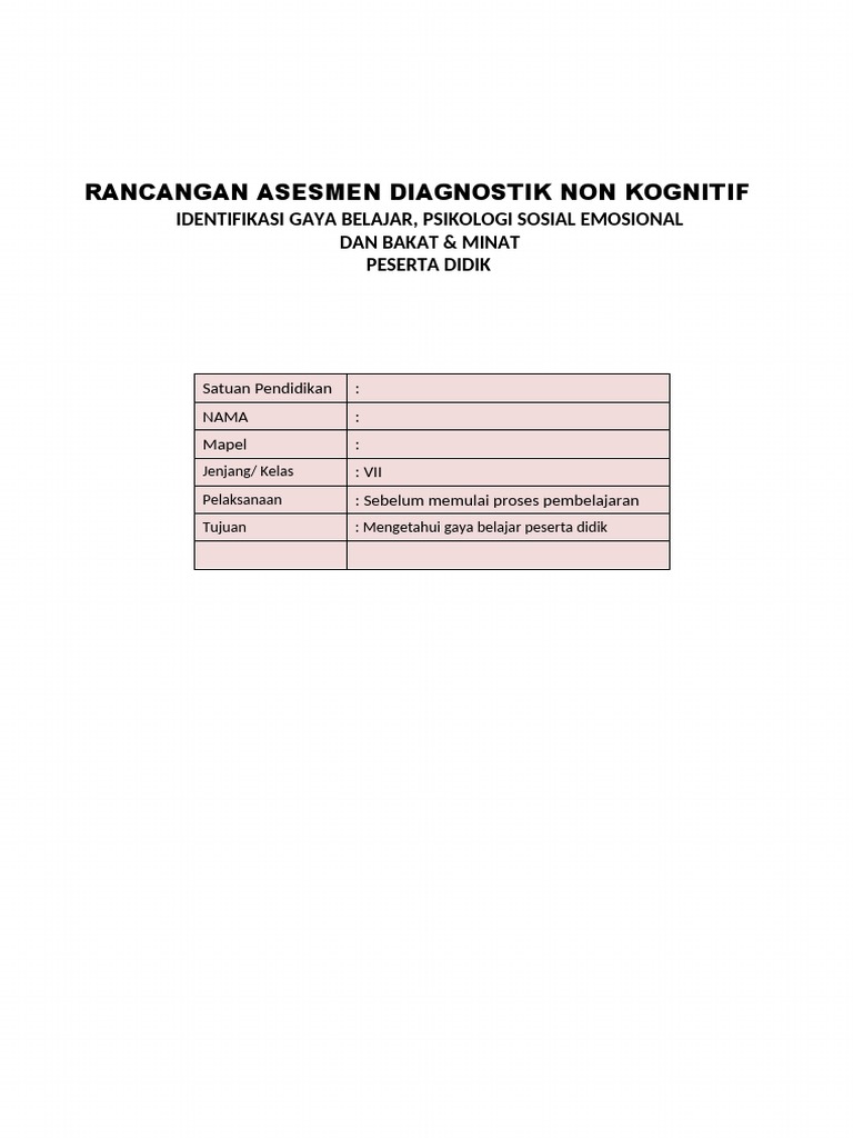 Asesmen Diagnostik Non Kognitif | PDF