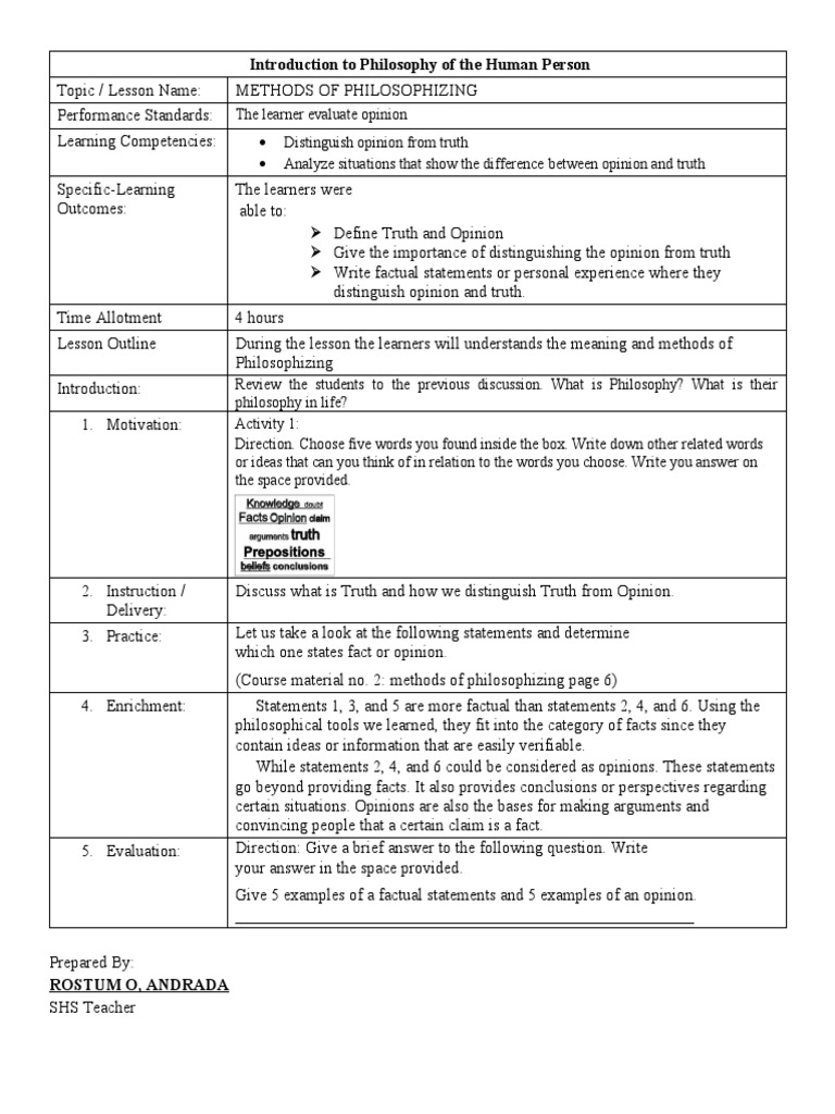 WEEK 3 TG-Introduction To Philosophy of The Human Person | PDF | Truth | Learning