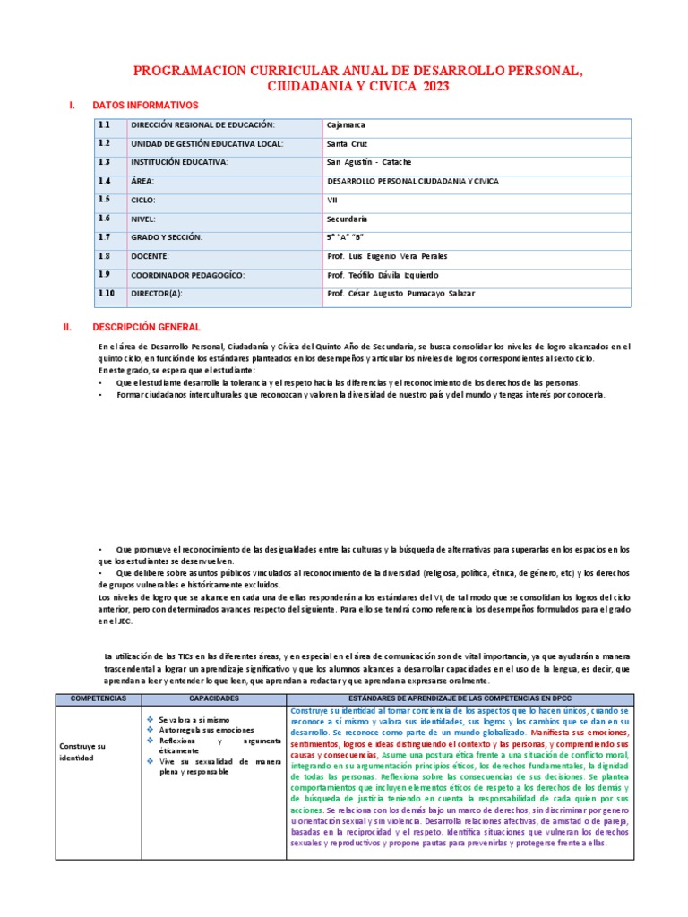 Programacion Anual DPCC 5° Año 2023 | PDF | La sexualidad humana | Sociedad