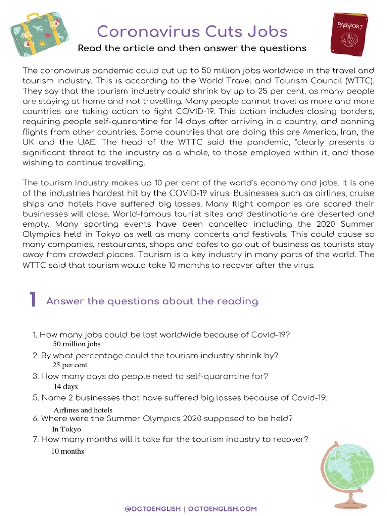 Reading Comprehension Coronavirus and Tourism Worksheet | PDF