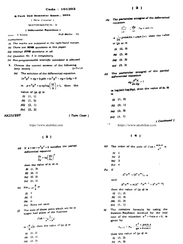 Btech 2 Sem Mathematics 2 Differential Equations 101202 2022 | PDF