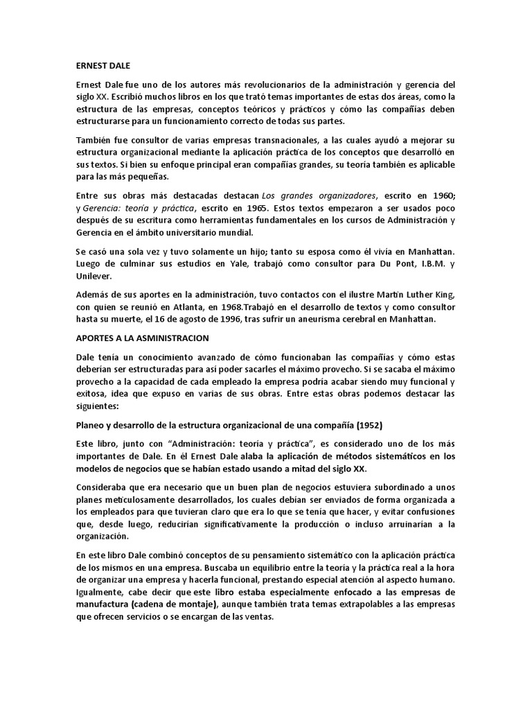 Biografía y aportes de Ernest Dale | PDF