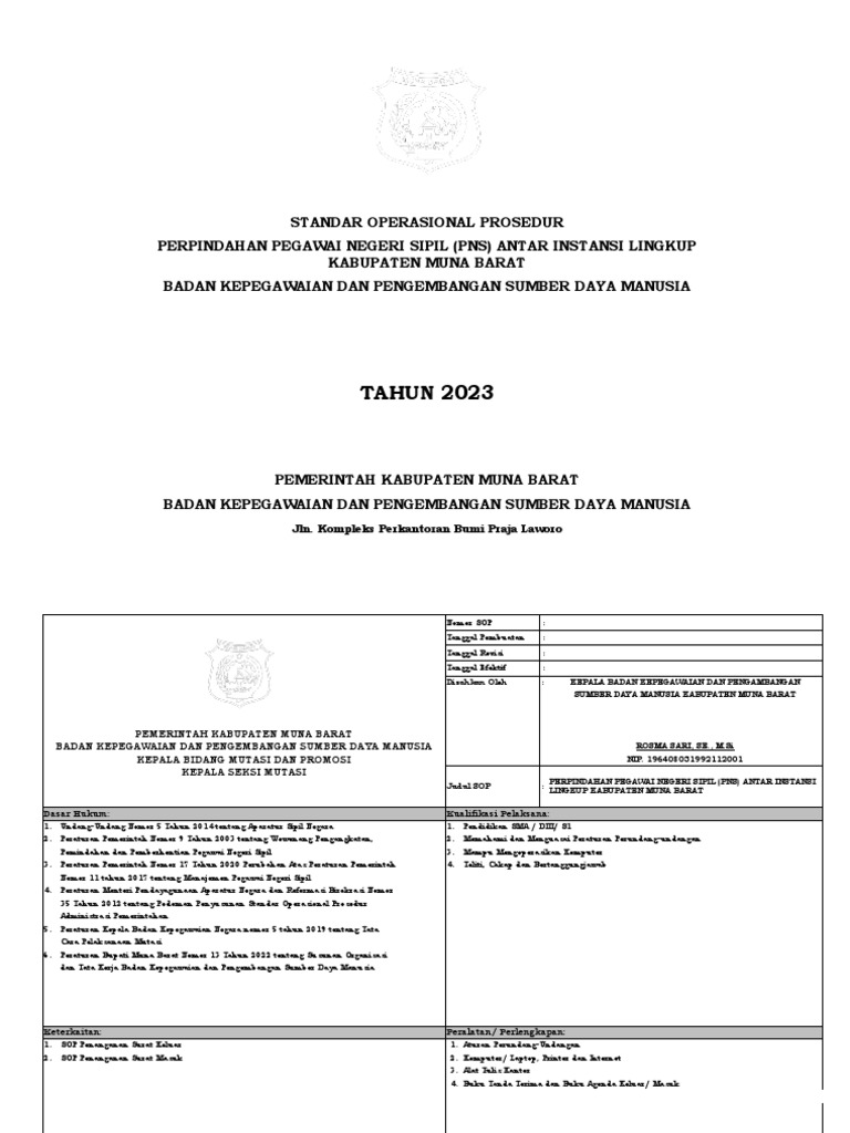 FIX SOP Mutasi Pindah Antar Opd DLM Kab | PDF