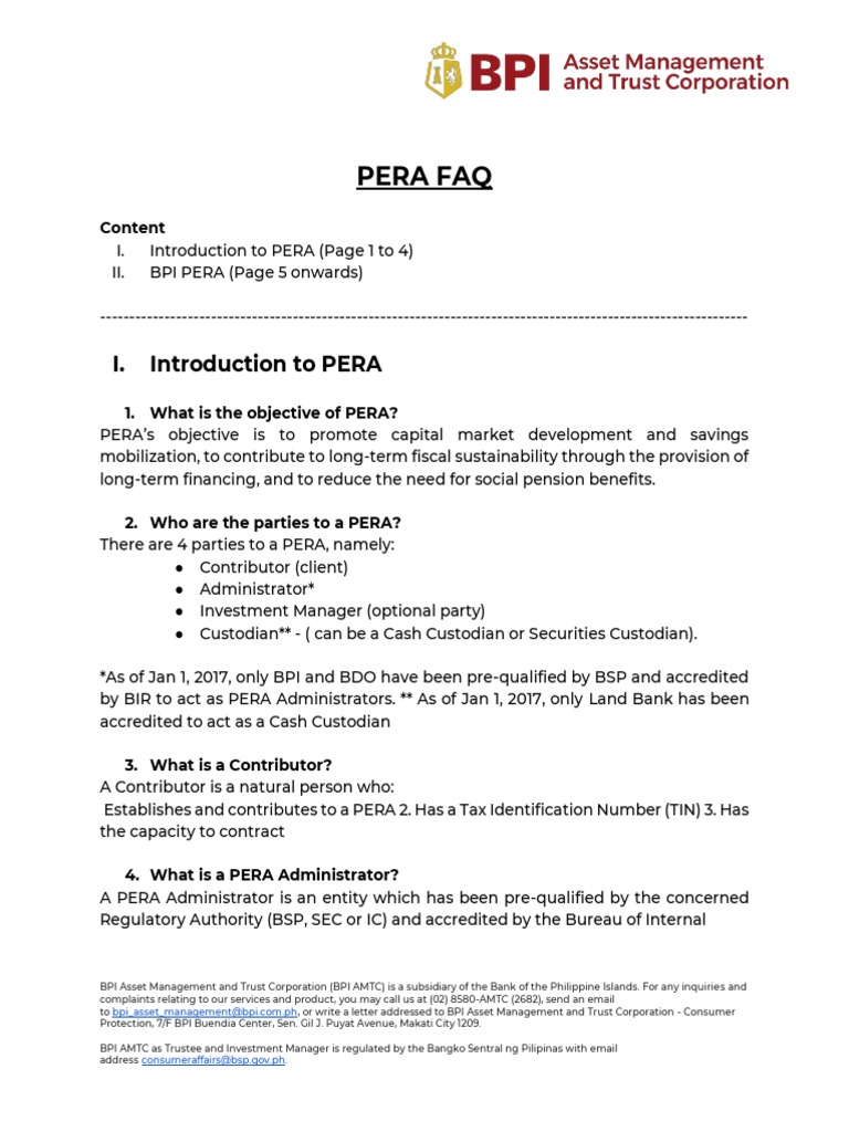 Bpi Pera Faq | PDF | Employment | Trust Law