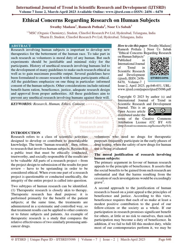 Ethical Concerns Regarding Research On Human Subjects | PDF | Informed ...