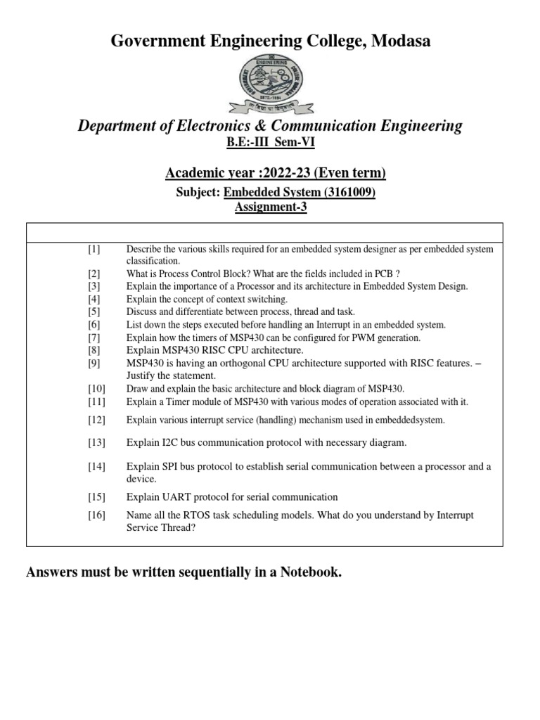 Embedded System - Assignment - 3 - 2022 - 23 | PDF