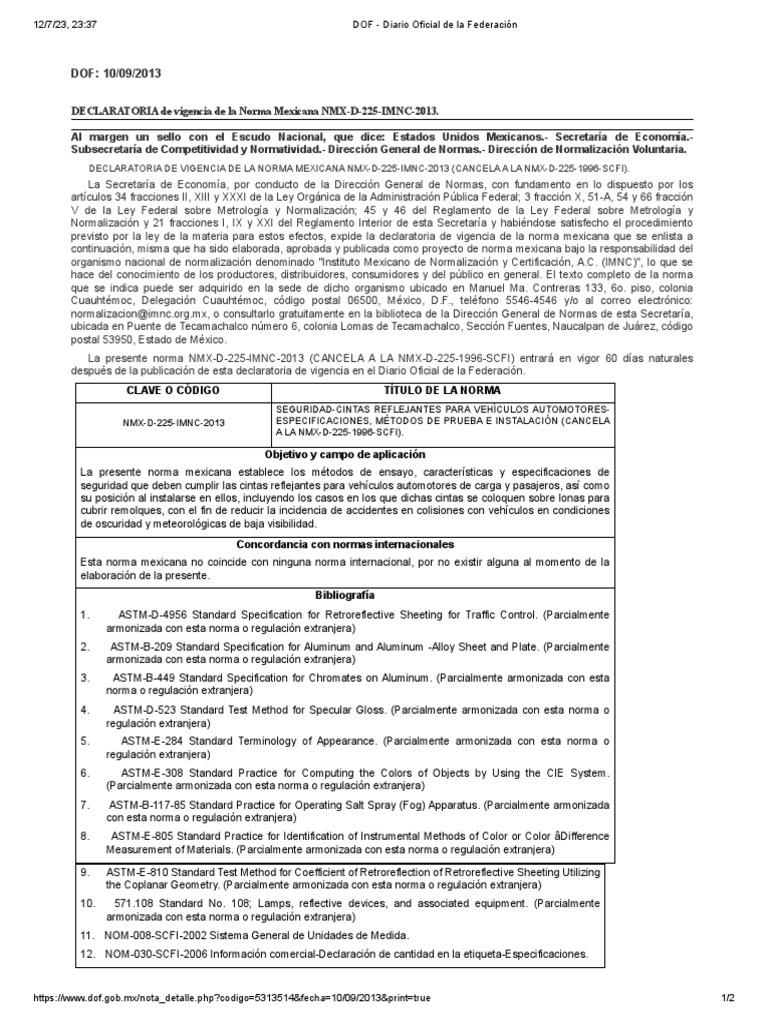 NMX D 225 IMNC 2013 Especificaciones De Seguridad Con Citas Reflejantes
