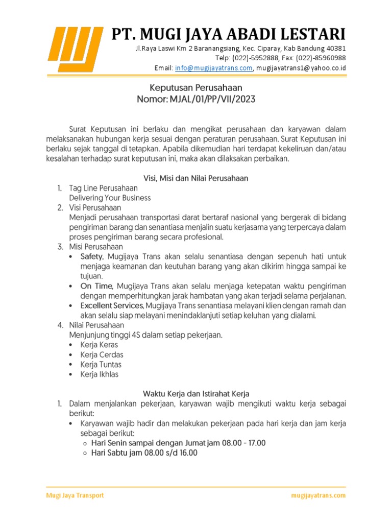 Contoh Peraturan Perusahaan | PDF