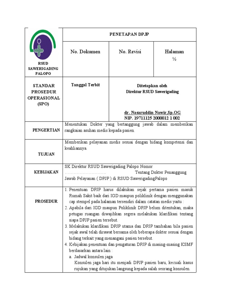 Sop Penetapan DPJP | PDF