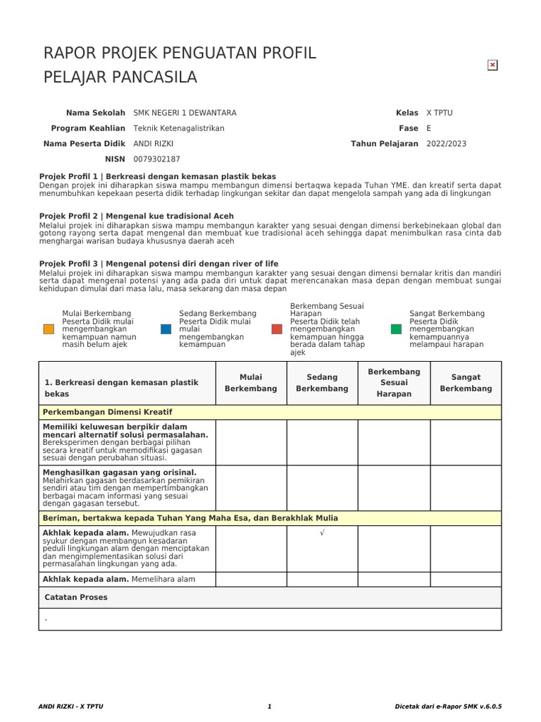 Andi Rizki - X Tptu-Rapor-P5 | PDF