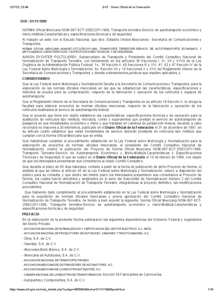 Norma NOM-067-SCT-2/SECOFI-1999 | PDF | Eje | Combustible diesel
