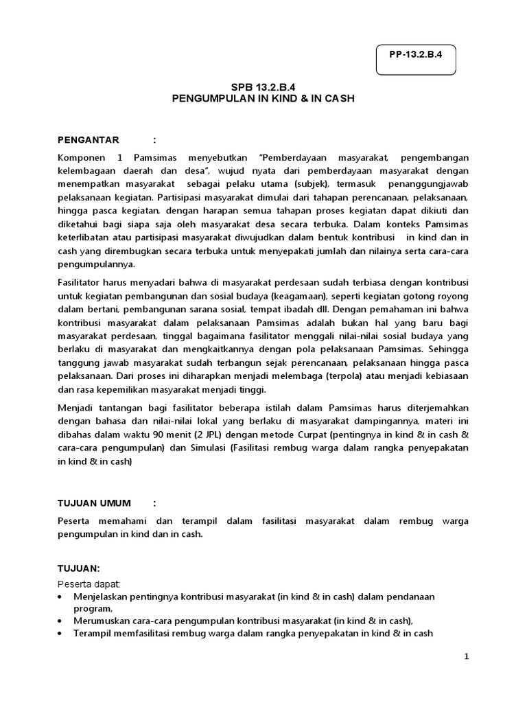Draft # 0 # Modul SPB 13.2.B.4 Rencana Pengumpulan in Kind & in Cash | PDF