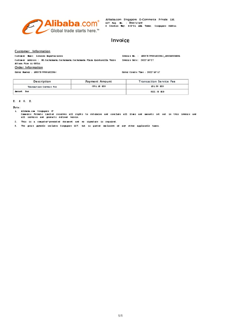 Factura Alibaba | PDF | Finance & Money Management