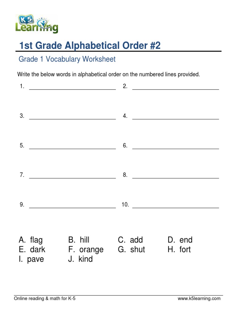 1st Grade Alphabetical Order List 2 | PDF