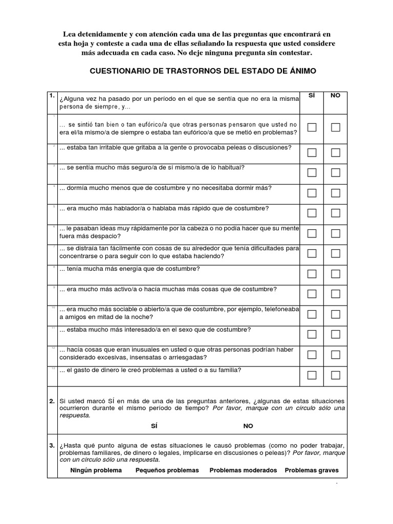 MDQ-CUESTIONARIO DE TRASTORNOS DEL ESTADO DE ÁNIMO | PDF