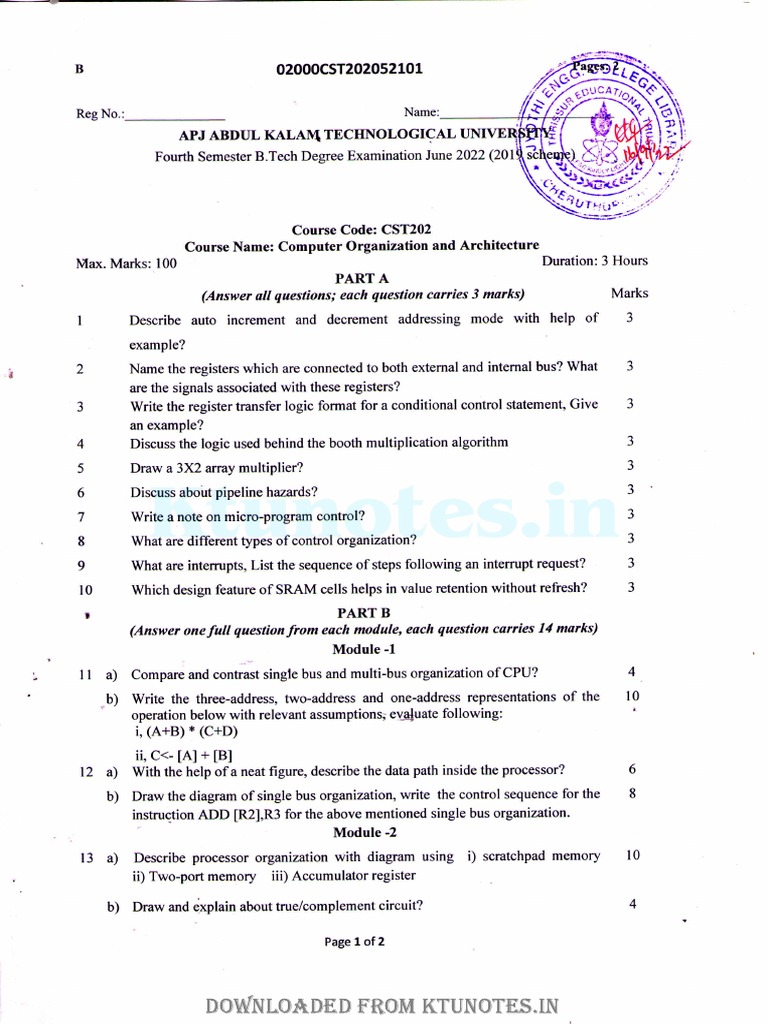 Cst202 Computer Organization And Architecture June 2022 Pdf Computer Architecture Computer