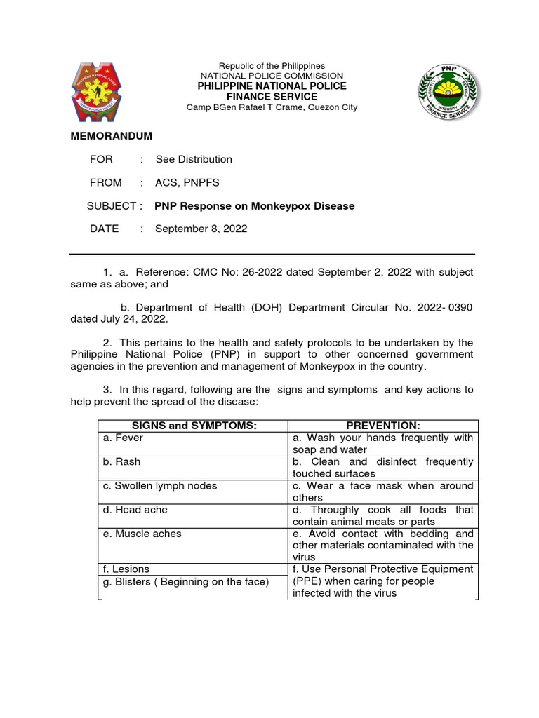 PNP Guidelines on Monkeypox Prevention | PDF | Medical Specialties ...