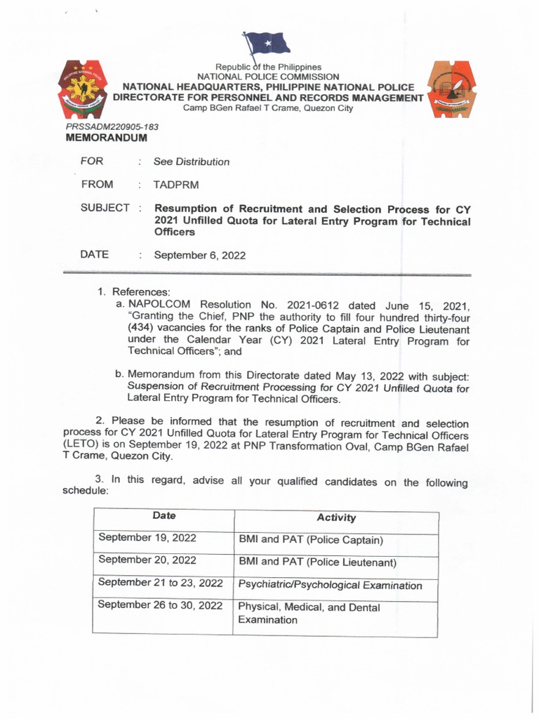 Resumption of Recruitment and Selection Process For Cy 2021 Unfilled Quota For Lateral Entry ...