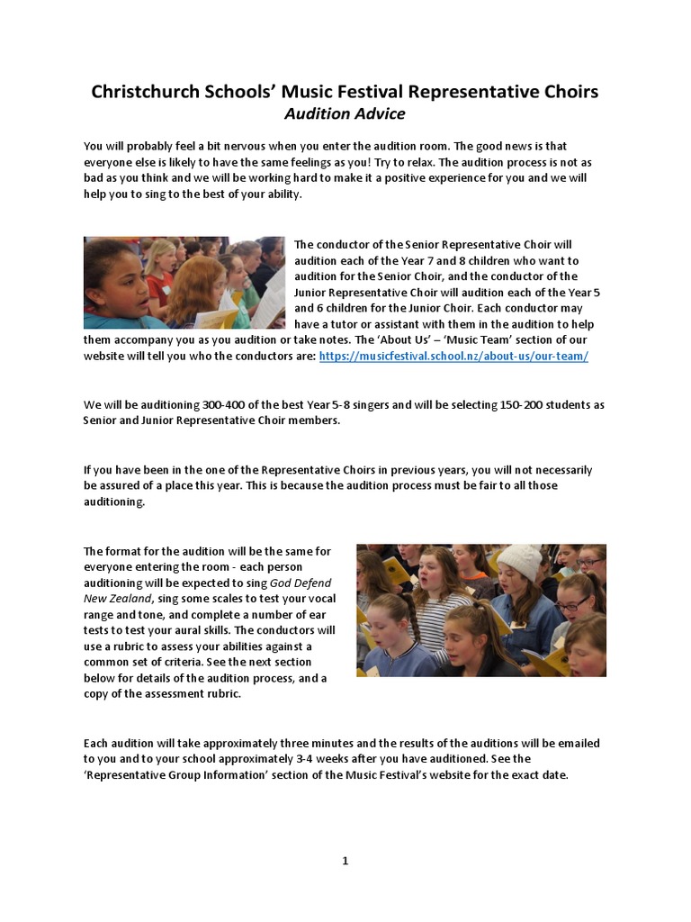 Audition Info Rep. Choir v2023 | PDF | Singing | Audition