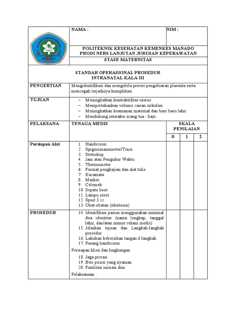 Sop Intranatal Kala III | PDF