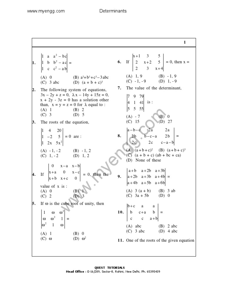Determinants Qns | Matrix (Mathematics) | Determinant