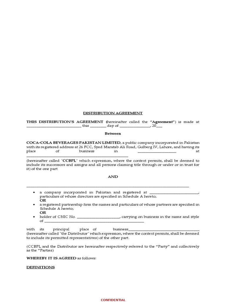Coca-Cola Distribution Agreement Overview | PDF | Payments | Breach Of Contract