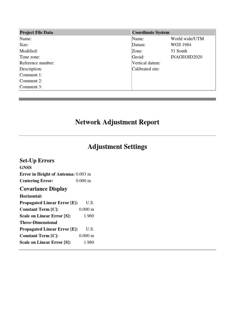 Network Adjustment Report | PDF | Latitude | Geophysics