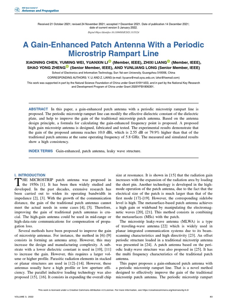 A Gain-Enhanced Patch Antenna With A Periodic Microstrip Rampart Line | PDF | Antenna (Radio ...