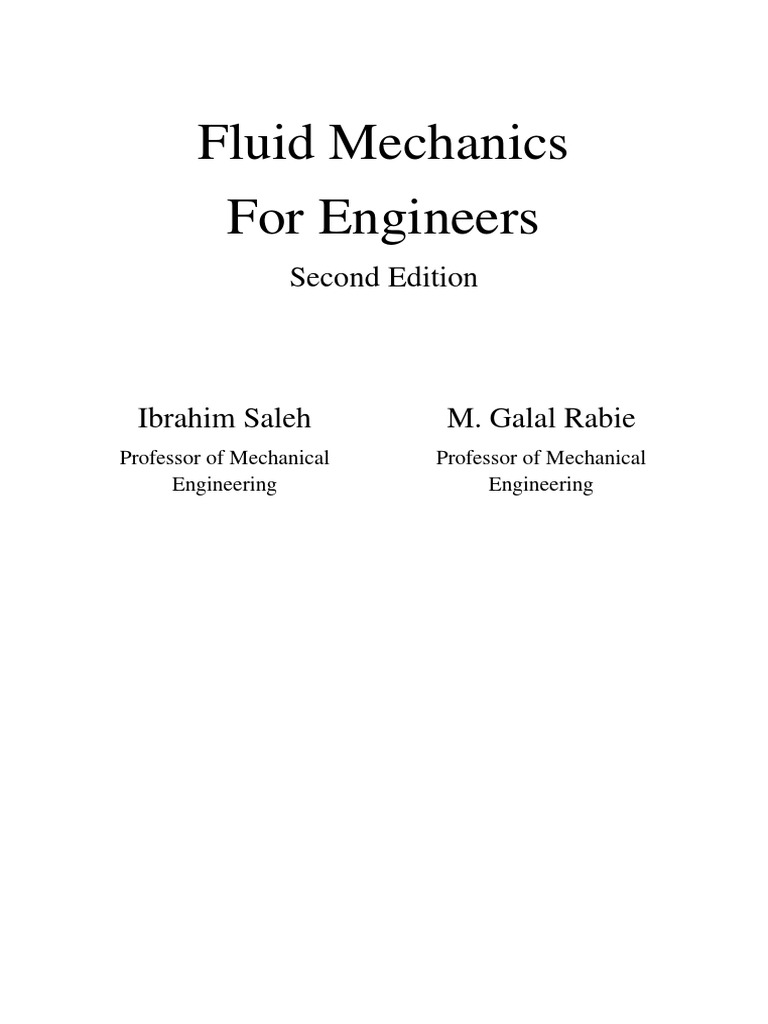Fluid Mechanics For Engineers, Ibrahim Saleh and M Galal Rabie - May - 2023 | PDF | Fluid ...