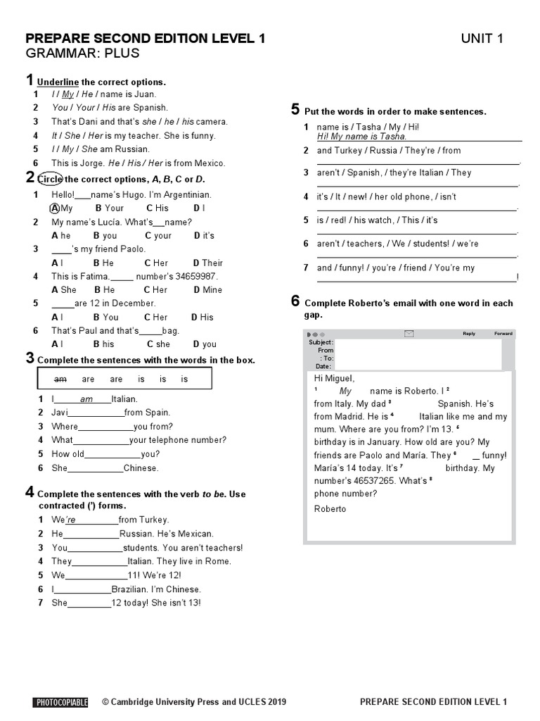 PREPARE 1 Grammar Plus Unit 01 | PDF