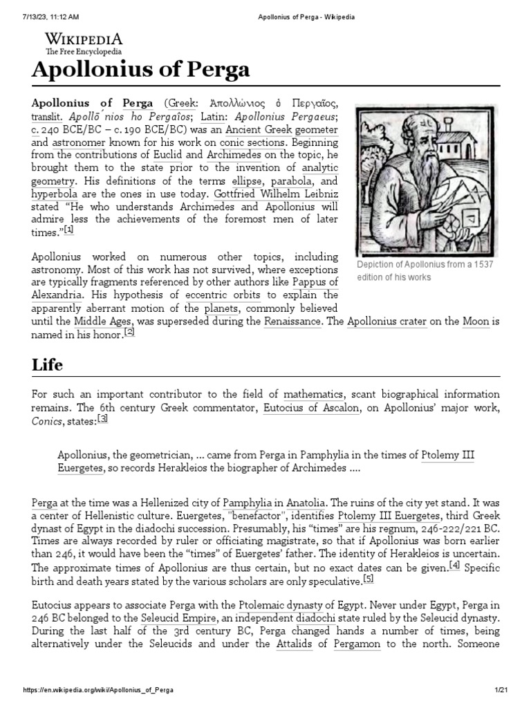 Apollonius of Perga | PDF | Ellipse | Mathematics Apollonius of Perga | PDF | Ellipse | Mathematics